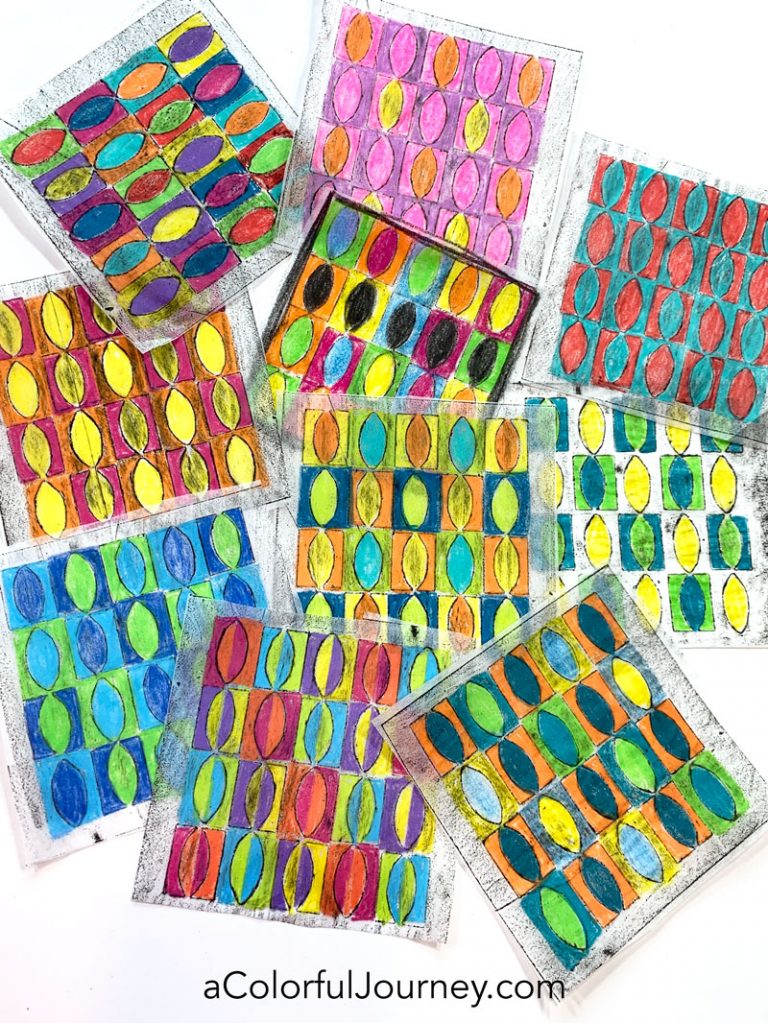 Crayon Rubbing and Pattern Play with a Stencil - Carolyn Dube